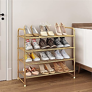 Simple Trending 4-Tier Stackable Shoe Rack, Expandable & Adjustable Shoe Organizer Storage Shelf, Wire Grid, Golden Yellow