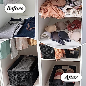 Simplify Small Shelf Woven Strap Tote | Decorative Storage Basket | Built in Handles | Organization | Closet | Bedroom | Bathroom | Nursery | Accessories | Toys | Gifts | 1 Pack | Black