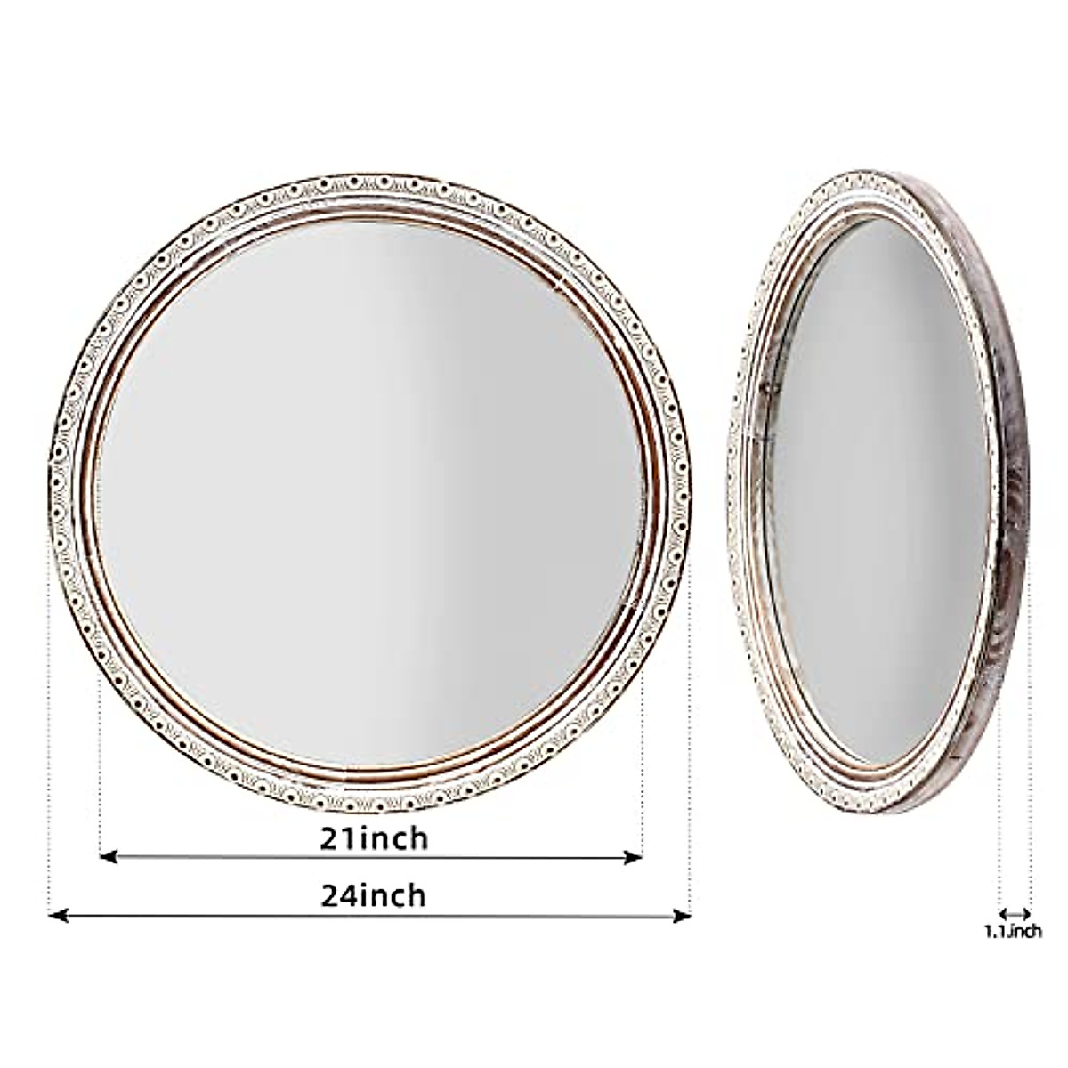 HCODCIBA Round Mirror 24 Inches, Farmhouse Wood Circle Mirror,Wall Mirror Decorative for Entryway,Bedroom, Living Room,Rustic Wooden Hanging Mirror
