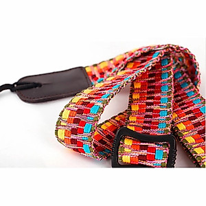 MUSIC FIRST Hawaii Woven Rainbow Adjustable Meshbelt & Genuine Leather Ukulele Strap Shoulder Strap version 2.0 With a Genuine Leather Strap Locker