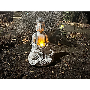 VP Home Buddha Statue for Home and Outdoor Decor Solar Powered Flickering LED Garden Light Zen Meditation Spiritual Room Decor (Glowing Serenity Meditative Buddha)