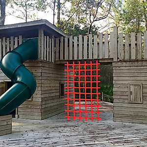 CL CLC Climbing Cargo Net Red 7ftx4ft (95inchx57inch)-Playground Play Safety Net,Rope Ladder,Jungle Gyms, Swing Set, Obstacle Courses for Outdoor Treehouse