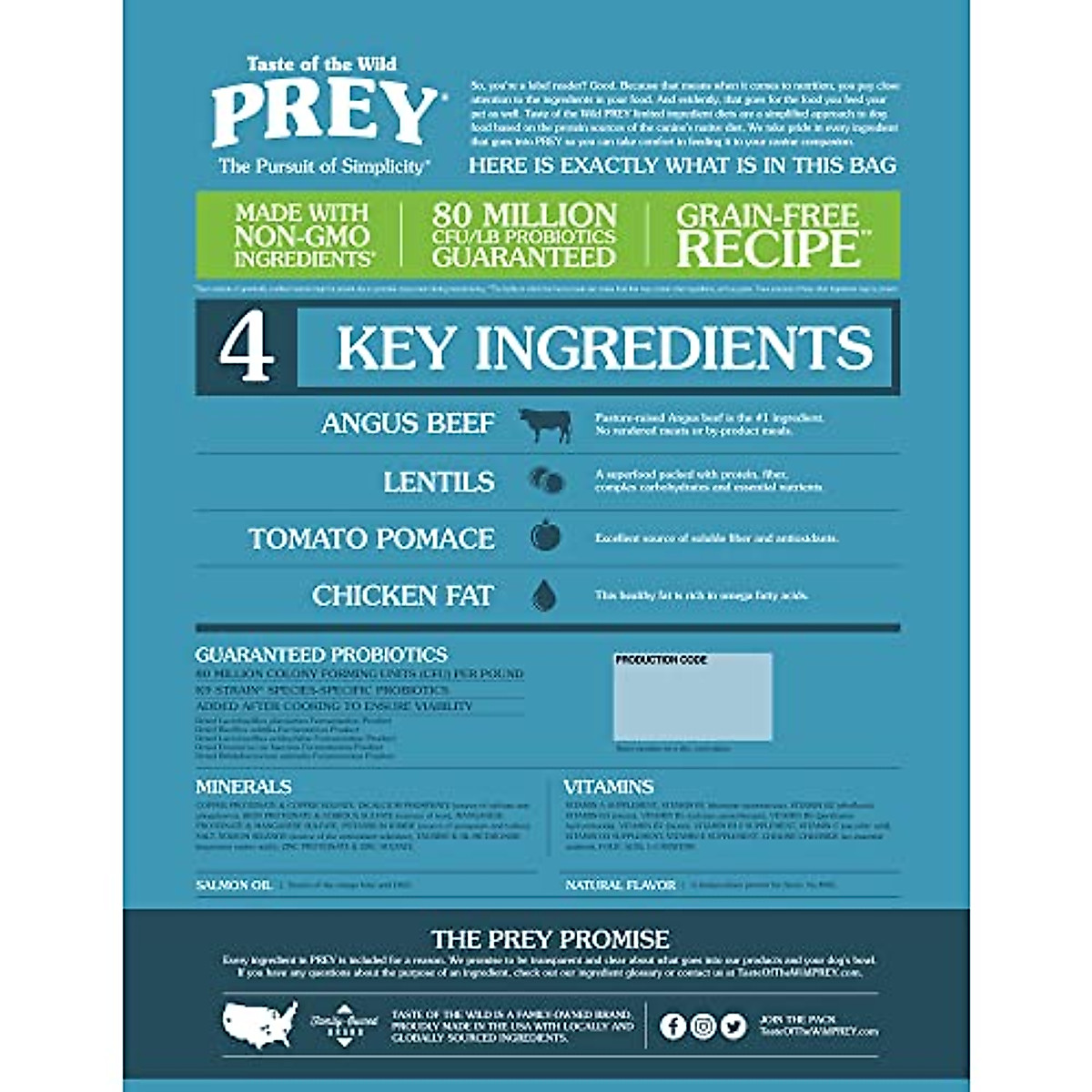 Taste of the Wild PREY ® Real Meat High Protein Limited Ingredient Dry Dog Food Grain-Free Recipe Made with Premium Real Ingredients That Provide High Amounts of Protein, Antioxidants, and Probiotics