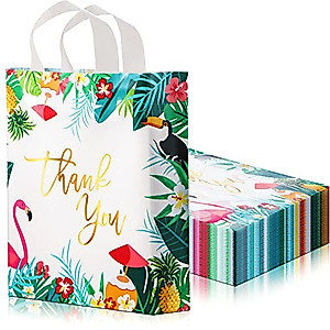 Thank You Gift Bags 50 Pieces Floral Design Gift Bags for Small Business Thank You Plastic Bags with Handles Gift Bags for Small Business Party Favor Bags Gift Wrap Bags for Wedding, 11.8 x 12.6 Inch