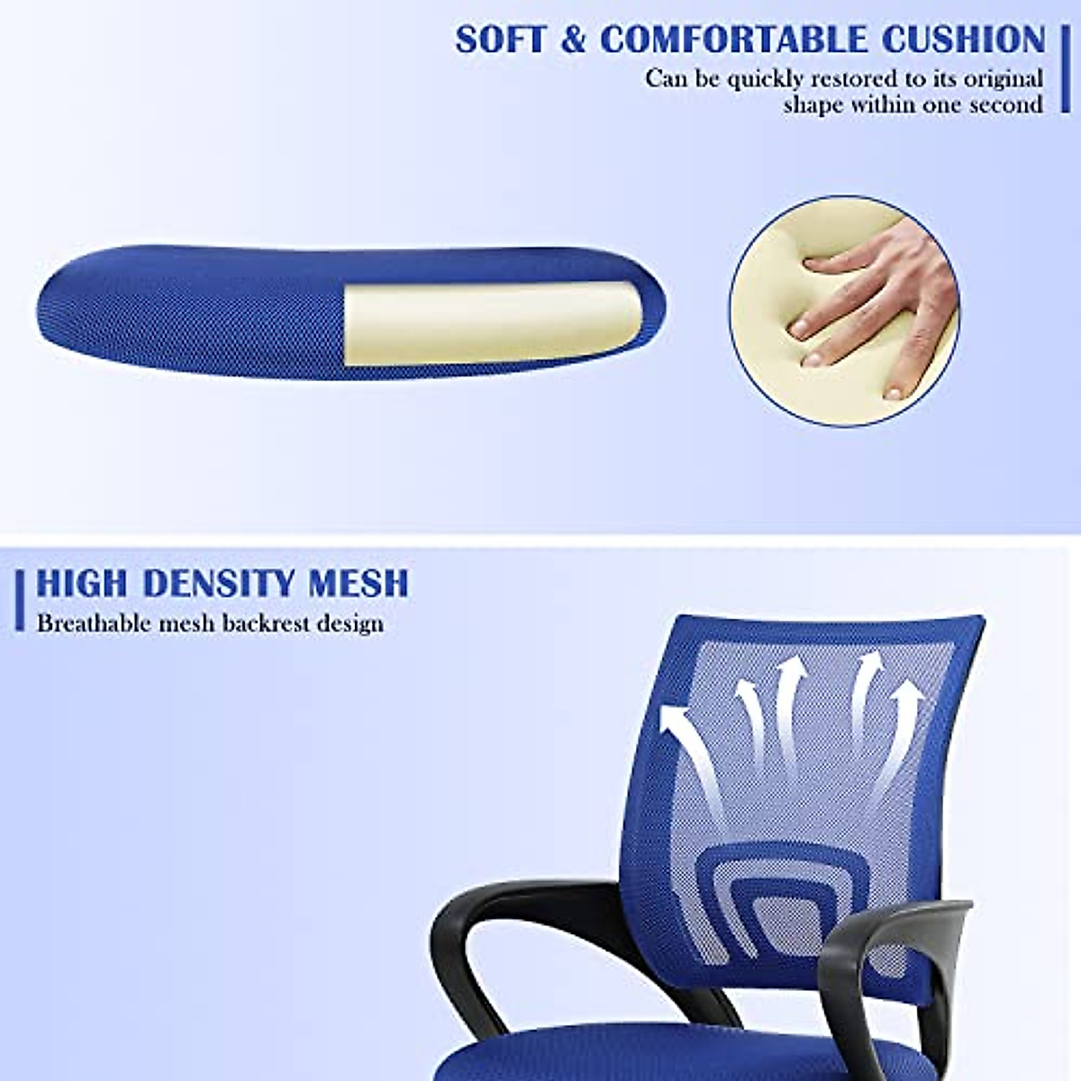 Home Office Chair Desk Chair Computer Chair with Lumbar Support& Armrest, Adjustable Ergonomic Mid Back Task Chair Mesh Rolling Swivel Office Desk Chairs for Bedrooms, Blue