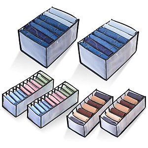 Songsier 6PC Washable Wardrobe Clothes Organizer, Washable Clothes Organizer for Folded Clothe, Mesh Clothes Storage Organizer for T-shirt, Socks, Legging, Scarves, Underwear（2large+4small）