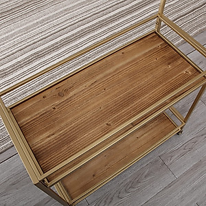 FirsTime & Co. Gold and Brown Francesca Bar Cart, 2 Tier Mobile Mini Bar, Kitchen Serving Cart and Coffee Station with Storage for Wine and Glasses, Metal and Wood, Modern