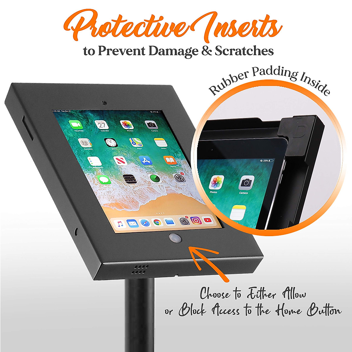 Pyle Anti-Theft Tablet Security Stand Kiosk - Heavy Duty Aluminum Metal Floor Standing Mount Tablet Case Holder Display w/ 37.80 Inch Pole Height, Designed for iPad 2 3 4 Air Tablets -PSPADLK45 Black