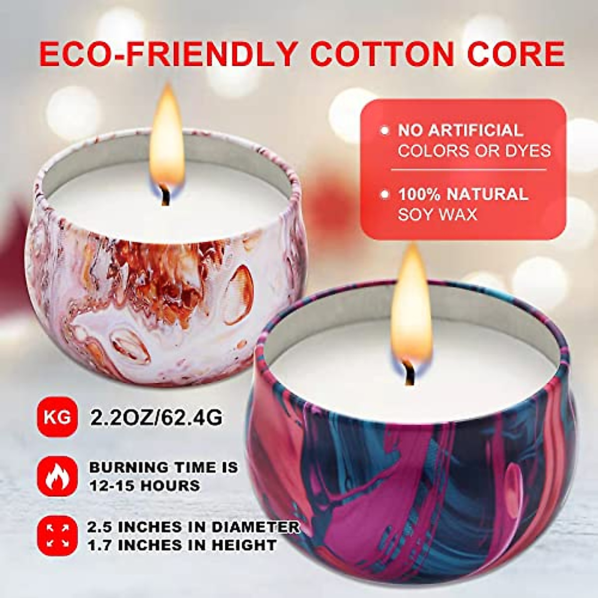 Scented Candles Gifts Set for Women Aromatherapy Candles for Home Scented Soy Candle Gift for Mom Friends Yoga Spa Meditation Stress Relief Relaxation (Fresh, 6 Packs, 2.5OZ)