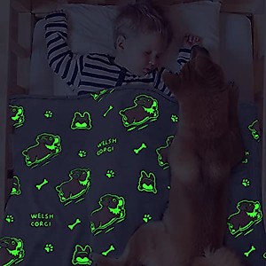 Cute Corgi Blanket Corgi Gifts for Corgi Lovers Glow in The Dark Blanket Flannel Plush Kids Blanket Corgi Stuff Decor Home Soft Flannel Blanket for Couch Sofa Christmas Birthday Gifts