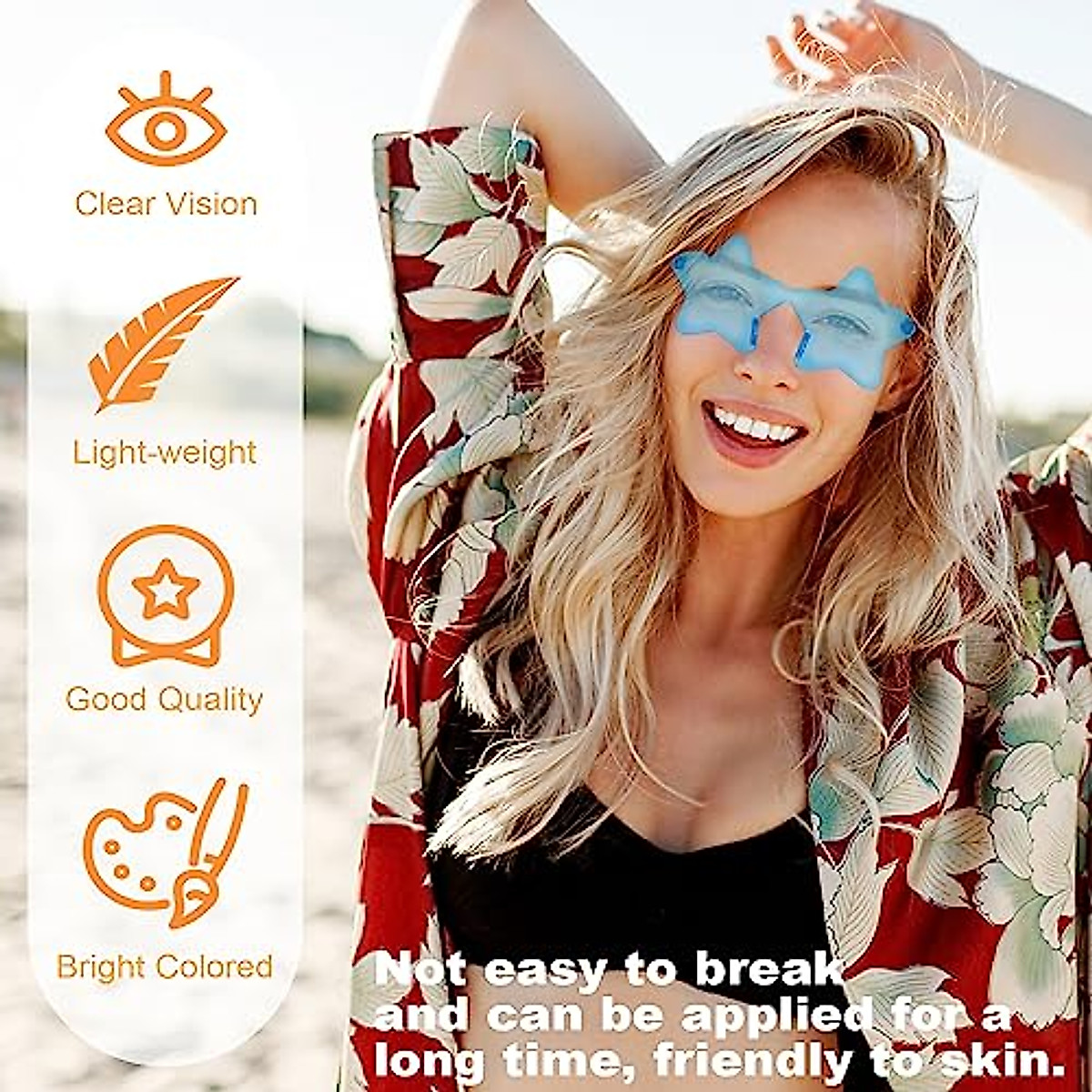 REHALY Blue Star Shaped Sunglasses, Colorful Transparent Rimless Pentagram Star Sunglasses for Adult Kids Party Favor Supplies
