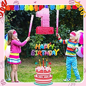 Number 1 Pinata First Birthday Pinata Decorations Gradient Pink Pinata with Stick Blindfold Confetti for Girls Boys Birthday Baby Shower Anniversary Party Decorations Supplies