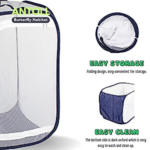 Antoll 3Pcs 24" M Size Blue Butterfly Habitat Cage, Monarch Butterfly Habitat, Butterfly Cage for Caterpillars, Flying Insect Mesh Cage, Outdoor Observation Plant, Pop-Up Open Size: 16"x16"x24"