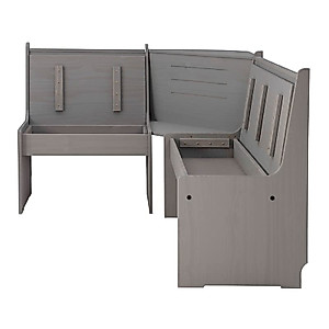Riverbay Furniture Pine Wood Indoor 3 Piece Kitchen Corner Table Booth Bench Breakfast Dining Nook Set Dining Nook Set in Gray
