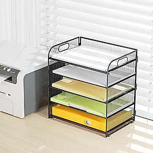 5 Tier Paper Letter Tray Organizer with Handles, VIEERINN Mesh Desk File Organizer Metal Paper Sorter Holder, Desktop Document Shelf Tray Storage Organization for Office School Home