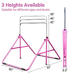 Gymbarpro Gymnastics Bars for Kids, Adjustable Horizontal Bar, Junior Training Bars Folding Monkey Bars for Beginner Practicing Home Kids Gymnastics Equipment for Home (Pink Upgrade)