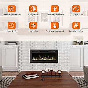 PAOLFOX 36 inch Electric Fireplace Insert,Wall Mounted,Wall Fireplace Electric with Remote Control,Linear Fireplace,Led Fireplace Recessed,12 Flame Colors