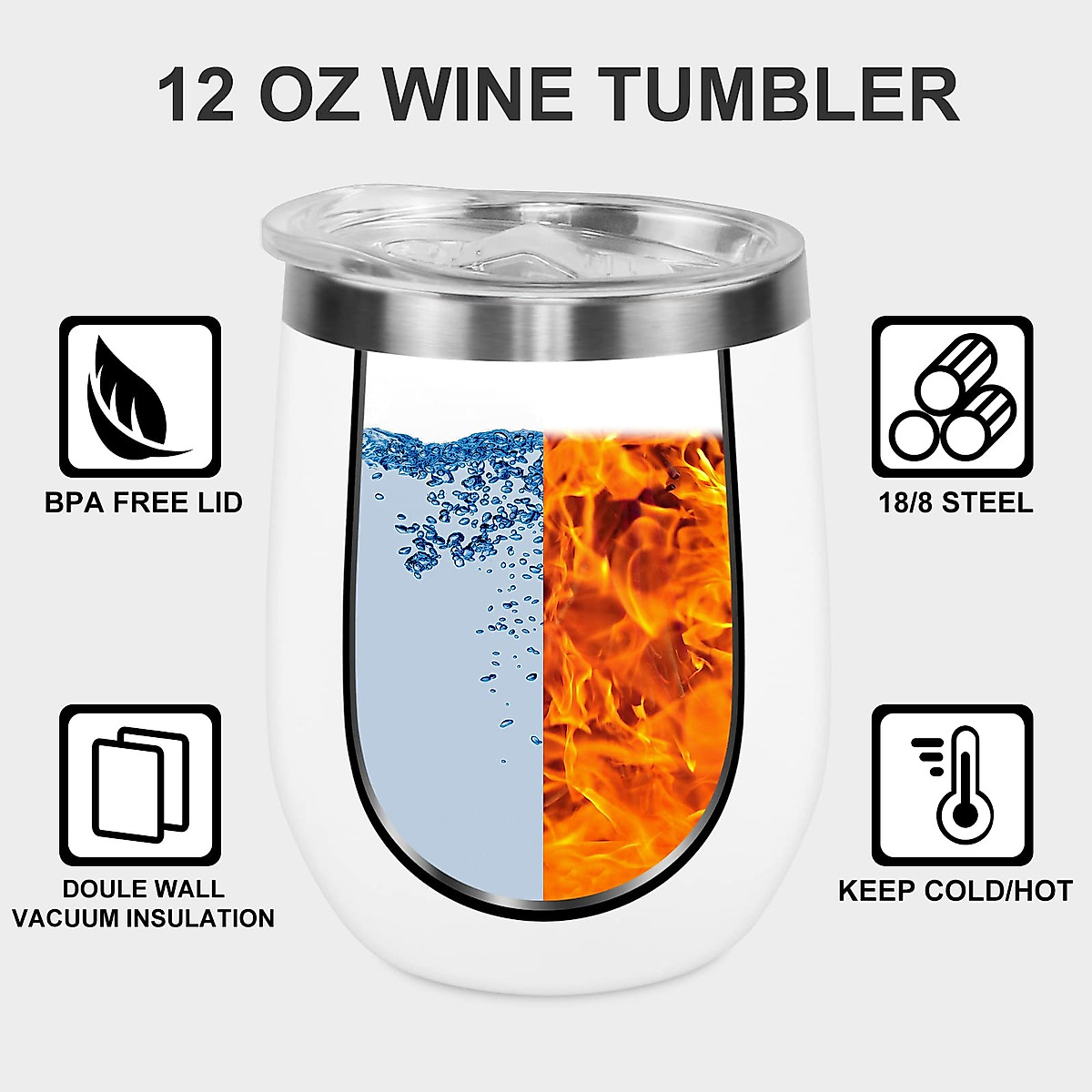 Wine Because Punching People In The Face is Illegal Funny Stainless Wine Tumbler Gifts for Women - Novelty Birthday Gifts for Her, Wife, Coworker, Boss,Sister,Best Friend, Mothers Day Mom Gifts, 12 oz