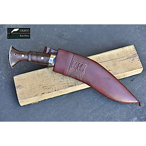 GK&CO. Kukri House Genuine Kukri/Khukuri Knife - 10" Blade Full Tang Panawal Angkhola Village Working Kukri Red Sheath - Handmade in Nepal.
