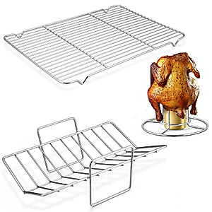 P&P CHEF Baking Cooking Rack Set, Stainless Steel Roasting Grilling Racks, 3 Different Types of Racks for Cookies Meat Chicken Turkey, Oven & Dishwasher Safe, Indoor & Outdoor Use, Healthy & Durable