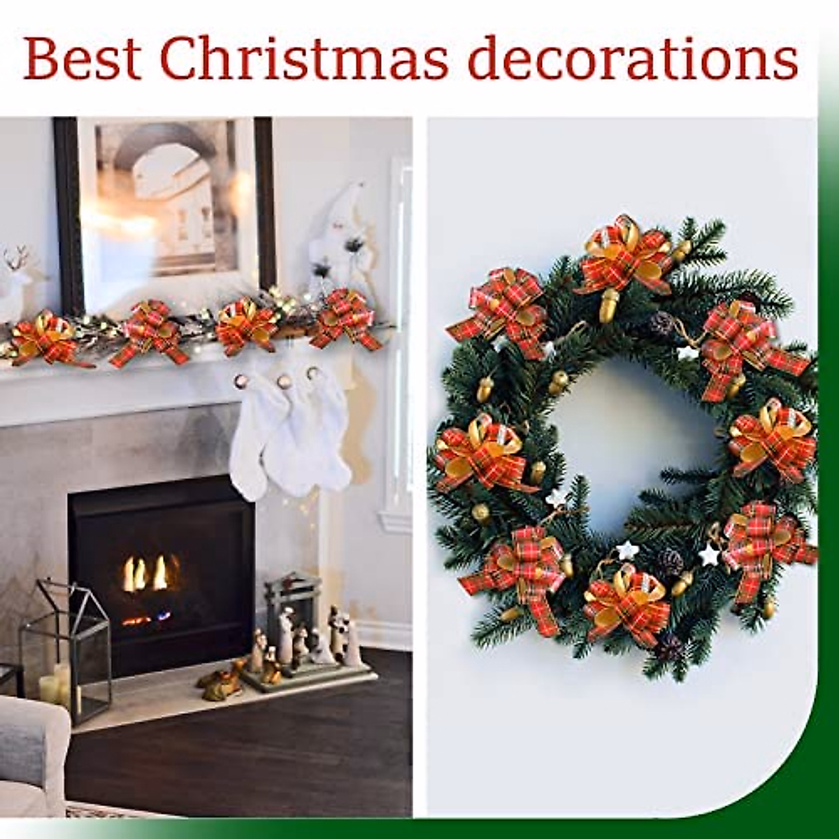 Eye-Catching Xmas Pull Bows for Easy Gift Wrapping with Ribbon - 5" Wide Wrap Bows for Christmas Tree Decoration, Holiday Décor, Present Wrapping, Baskets, Birthday, Easter - 12 Green & 12 Red Bows