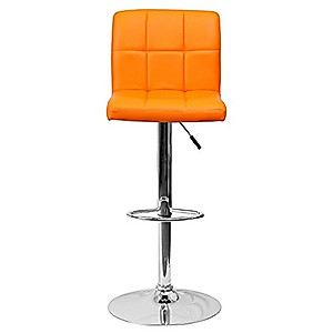 KLS14 Modern Design Barstools Hight Adjustable Seat Hydraulic 360-Degree Swivel Sturdy Steel Frame Padded Cushion Seat Dining Chair Bar Pub Stool Home Office Furniture - Set of 2 Orange #1974