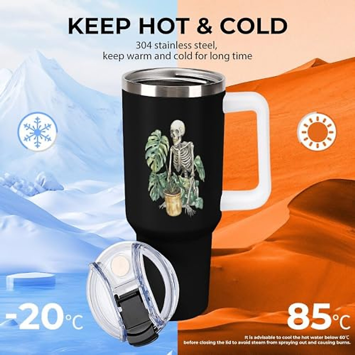 Gardener Skeleton Insulated Tumblers with Handle Stainless Steel Coffee Mug Funny Travel Cup with Lid Straw 40oz