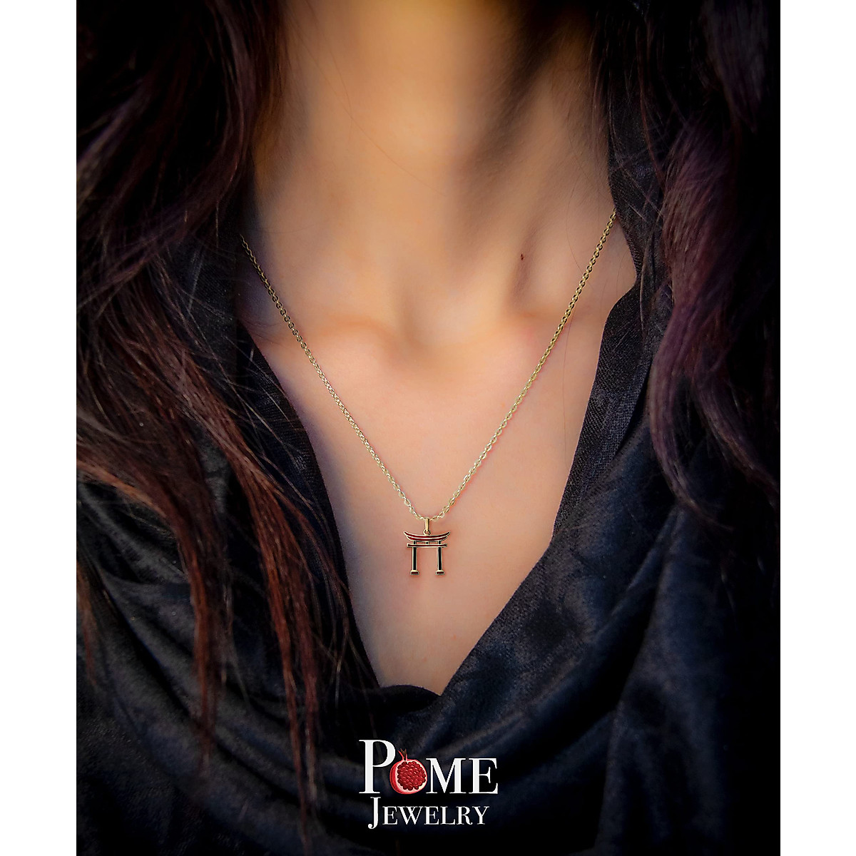 Pome Japanese Torii Gate Pendant Necklace in Solid 14k Gold, Made in America (Pendant Only, Yellow Gold)