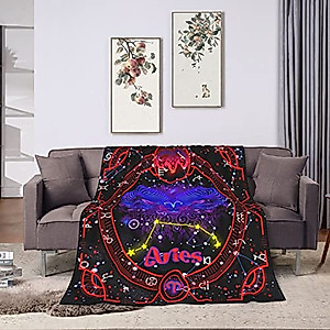 Cartoon Aries Blanket Constellations Throw Blankets Soft Horoscope Astrology Flannel Throw Blanket Zodiac Sign 50"X40"