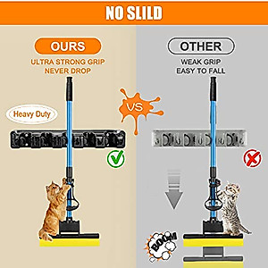 Feir Mop Broom Holder Wall Mounted Kitchen Hanging Garage Utility Tool Organizers and Storage Rack For Commercial Bathroom Laundry Room Closet Gardening (Black)