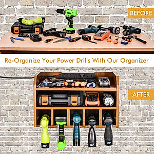 XCSOURCE Power Tool Organizer Storage, Drill Holder Wall Mount Drill Charging Station, Garage Tool Wall Cabinet Storage, Wood Cordless Drill Tool Organizer for Workshop Workbench (Easy Assembly)