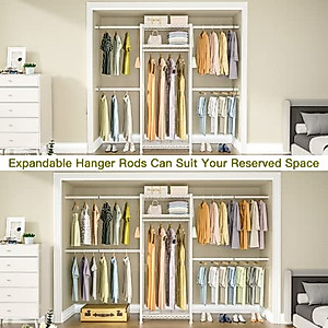 Ulif M3 Clothes Rack Closet Organizer and Storage System 3 Tiers Built-in Wall Mounted Heavy Duty Garment Rack with 4 Expandable Hanger Rods, Fits Space 4.3-9.3 ft, 72.2"H, Load Capacity 710LBS, White