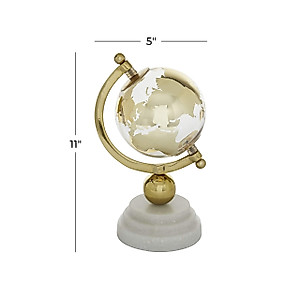 Deco 79 Marble Globe with Marble Base and White Base, 5" x 5" x 11", Gold