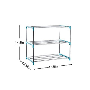Xerhnan 3-Tier Stackable Small Shoe Rack, Lightweight Shoe Shelf Storage Organizer for Entryway, Hallway and Closet(Blue)
