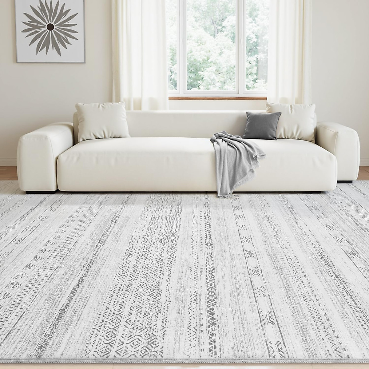 5x7 Area Rugs for Living Room Machine Washable Rug Distressed Indoor Carpet Neutral Moroccan Boho Rug Ultra Soft Area Rug for Bedroom Dining Room Playroom Office, Grey