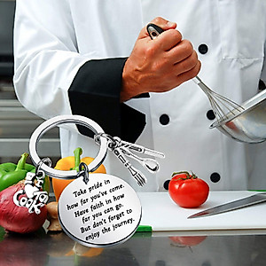 Chef Keychain Gifts Culinary School Gifts Chef Charm Cooking Jewelry Cooking Lover Gift Take Pride in How Far You Have Come (silver)