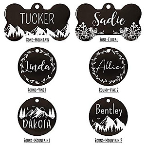 Ultra Joys Stainless Steel Pet ID Tag Dog Name Tags Personalized Front and Back Engraving, Customized Dog Tags and Cat Tags, Optional Engraved on Both Sides, Bone Tag with Mountain Design, Large