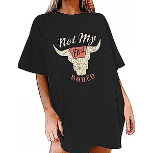 Country T-Shirt Women Oversized Not My First Rodeo Vintage Graphic Tee Cowboy Women Casual Short Sleeve Tops(P5,2XL)