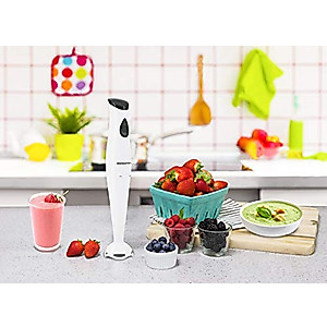 Americana Collection Elite EHB-2425X# Electric Immersion Hand Blender, Mixer, Chopper, 1-Touch Control Soups, Sauces, Baby Food, Removable Blending Stick, 150 Watts, White