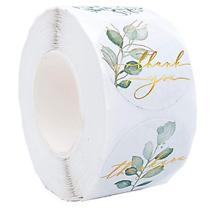Gooji Thank You Stickers – 500Pcs Roll Greenery Gold Foil Thank You Stamp – 1.5 Inch Thank You Stickers for Packaging – 4 Designs – Ideal for Wedding and Party Favors, Envelopes, Boutiques