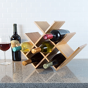 Classic Cuisine Bamboo 8 Bottle Wine Rack-Space Saving Tabletop Free Standing Wine Bottle Holder for Kitchen, Bar, Dining Room-Modern Storage Shelf, Wood