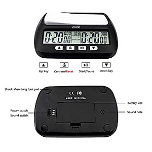 VINJOE Chess Clock Digital Chess Timer, Portable Digital Chess Clock & Game Timer for Board Games with Basic, Bonus, Delay and Positive Time Features Best Gifts for Christmas(Include Battery)