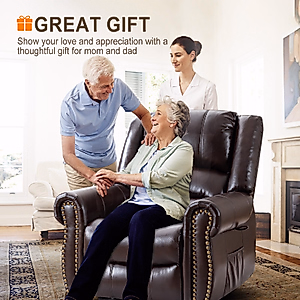 CDCASA Dual Motor Lay Flat Lift Chairs Recliners for Elderly with Massage and Heat, Breathable Leather Infinite Position Large Sleeping Electric Power Lift Chair Recliner for Seniors, Brown