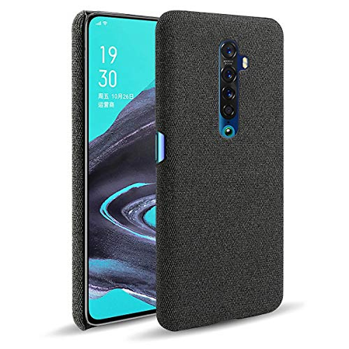 LUSEHNG Case for Oppo Reno2, Solid Color Canvas Smartphone Cover for Oppo Reno2, Slim Duaable Lightweight - Black