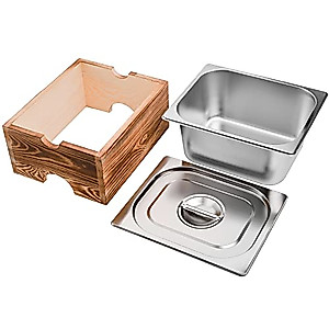 Frcctre Kitchen Compost Bin, 2.1 Gallon Countertop Compost Bin with Lid and Pinewood Box, Smell Proof and Rust Proof Stainless Steel Insert, Indoor Large Compost Bin Kitchen Counter