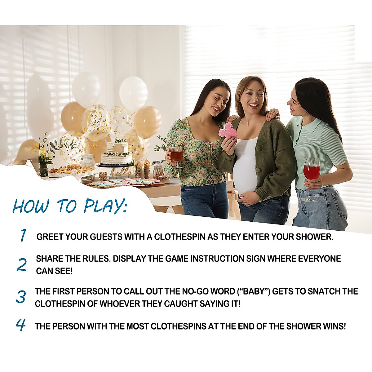 Don't Say Baby Clothespin Games,Cowboy Baby Shower Game (Pack of 1 Sign and 50 Mini Clothespins),Baby Shower Decorations,Baby Shower Game Gender Neutral,Party Favors Supplies - 23