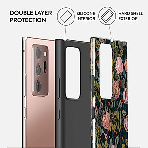 BURGA Phone Case Compatible With Samsung Galaxy Note 20 ULTRA - Hybrid 2-Layer Hard Shell + Silicone Protective Case -Cherries Blossom Floral Print Pattern Vintage - Scratch-Resistant Shockproof Cover