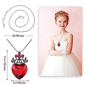 WILLBOND Red Heart Necklace and Crown Set Christmas Dress Up for Girls Red Heart Queen Necklace Red Heart Tiara Golden Crown for Birthday Party Present