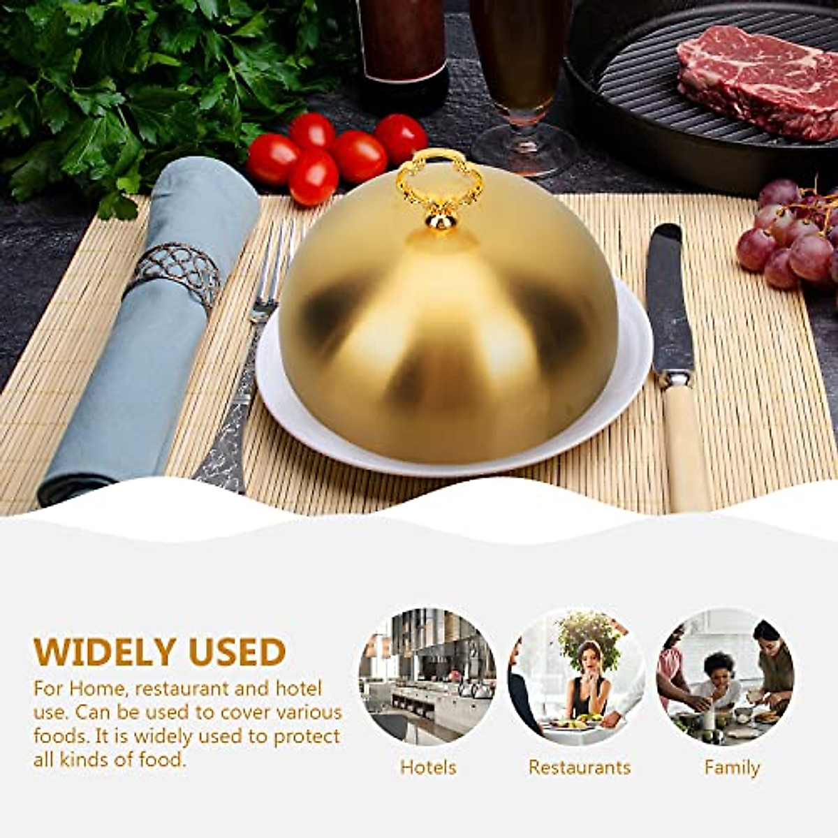 Stainless Steel Food Dome Cover Cheese Melting Dome Steak Dome Cover Cake Butter Dessert Cover Basting Steaming Cover Serving Plate Dish Dome Food Screen for Burgers Sandwiches, 6.29"x7.9"x7.9"