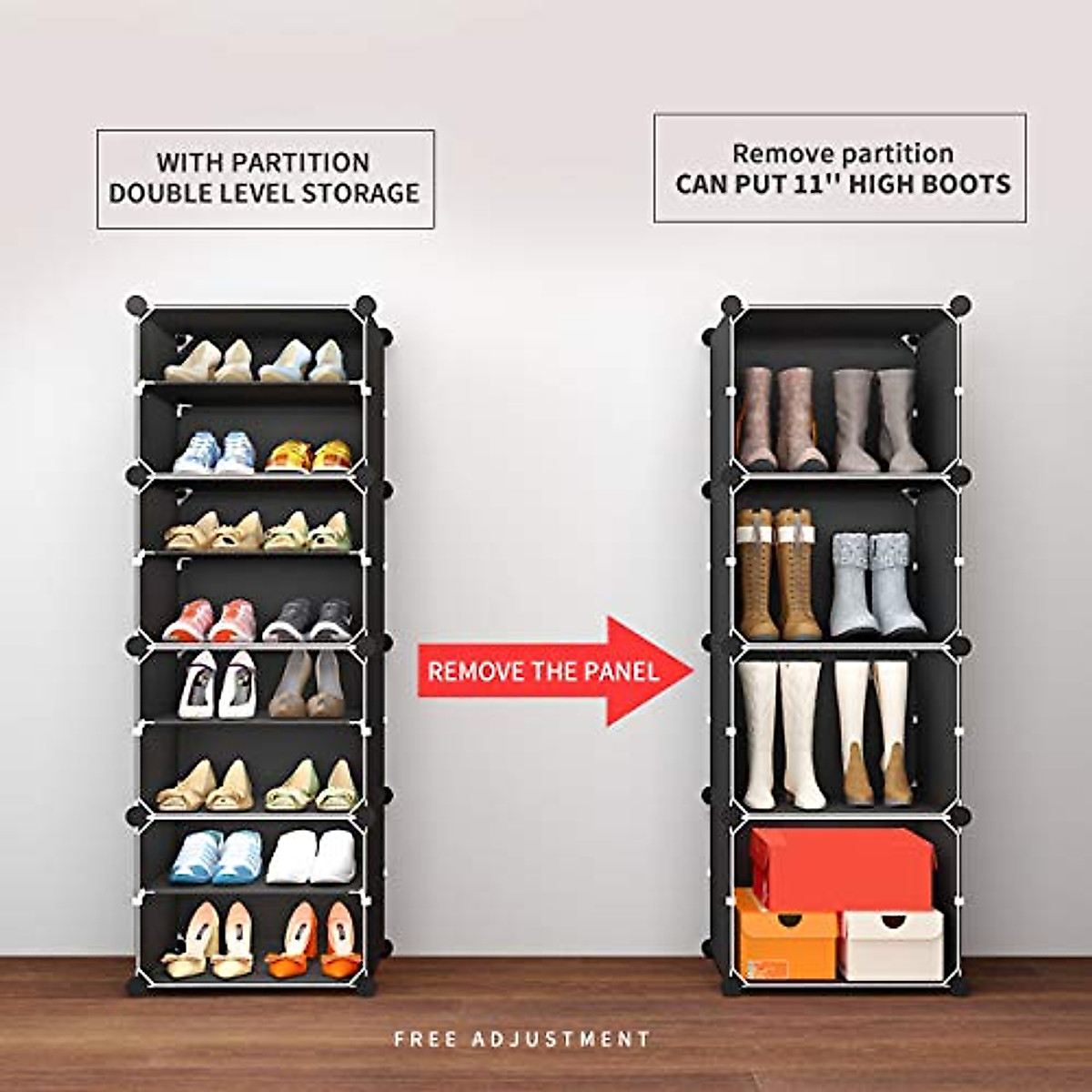 KOUSI 60-Pairs Shoe Organizer Shoe Rack Shoe Tower Storage Cabinet Storage Organizer Modular Shoe Cabinet, Black